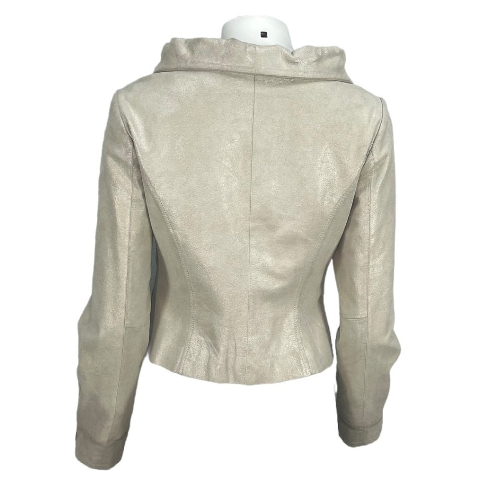 Danier Ivory Gold Shimmer Neutral Leather Jacket Sz 2… - Gem